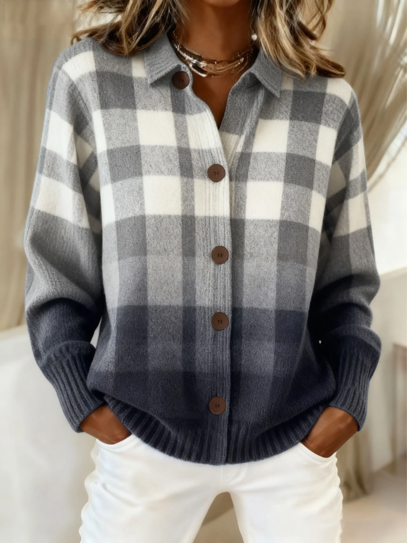 Agnes | Gray Ombre Plaid Button Cardigan – Clara & James Charleston
